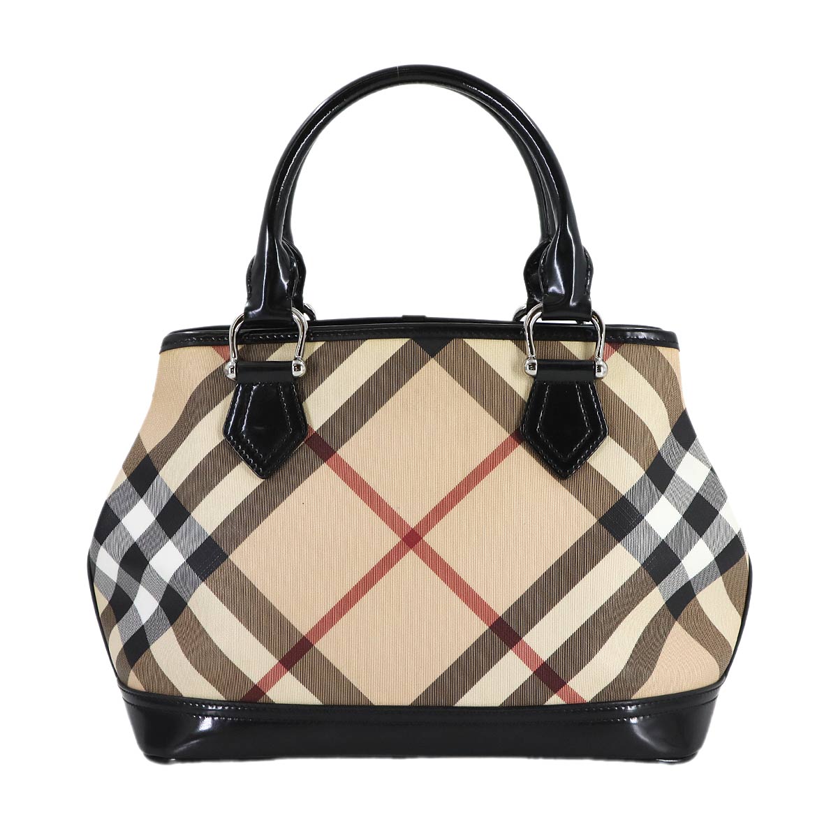 BURBERRY ノバチェック ハンド バッグ PVC レザー ベージュ ブラック