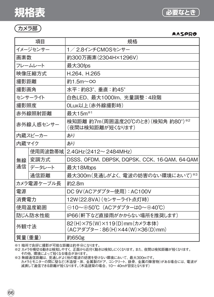 マスプロ WC3A10ML ワイヤレスカメラセット モニター＆カメラセット(3MP) 10インチモニター 警告・通話機能対応 バレットタイプカメラ センサーライト付 防犯 MASPRO ｜住設 ...