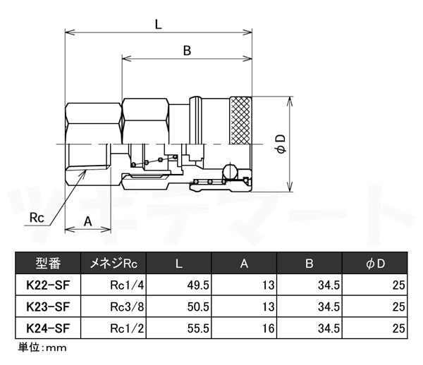 鉄製エアカップラー ソケット メネジ型(Rc) ＜SF＞ | 継手マート