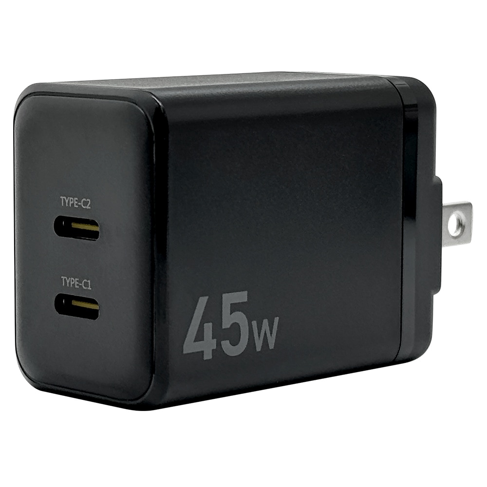 充電器 USB充電器 2ポート PD対応 コンセント AC USB Type-C typec 45W Power Delivery 高出力 海外対応 2台同時充電 チャコールグレー ノート ...