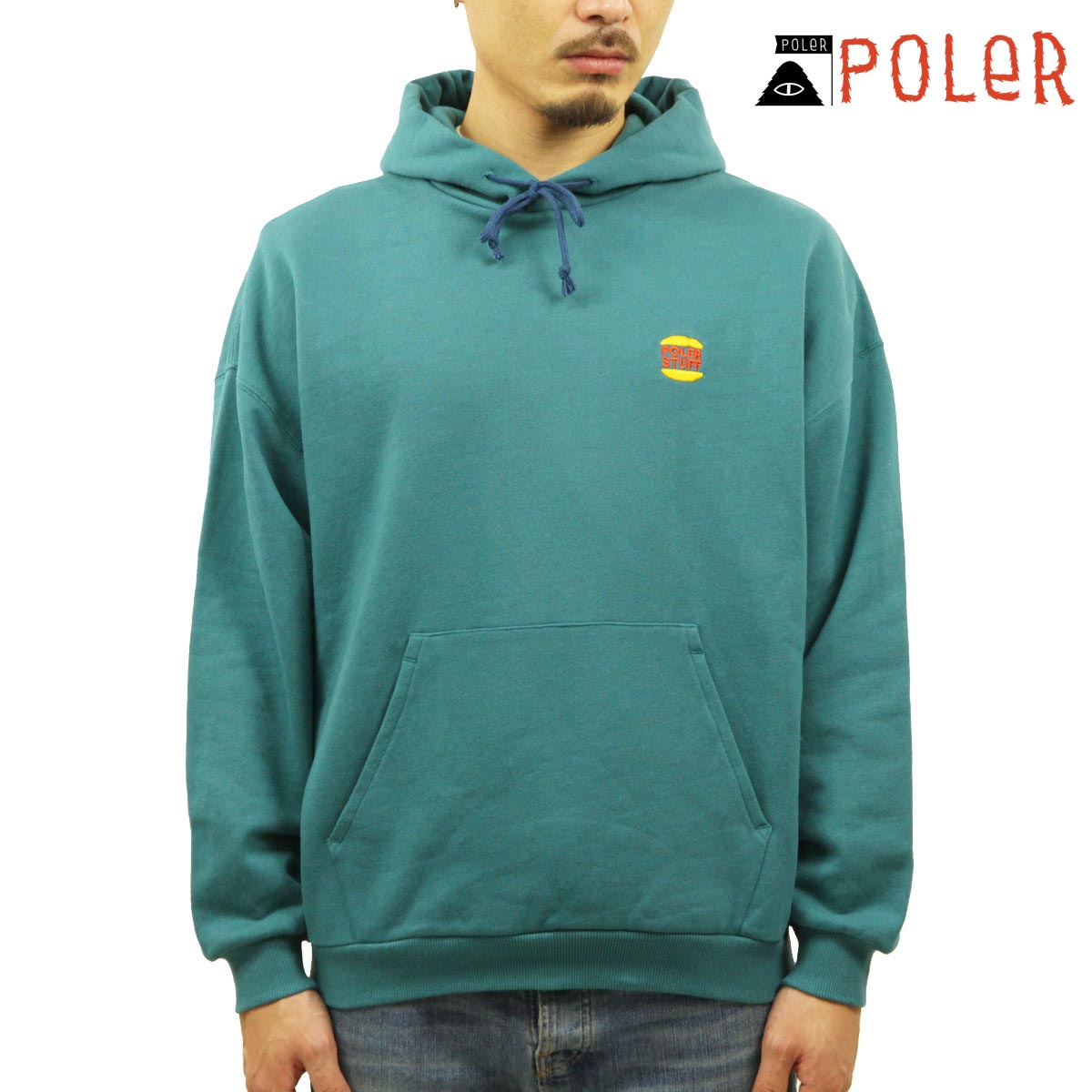 ポーラー パーカー メンズ 正規販売店 POLER トップス プルオーバーパーカー ワンポイント STEAMED HAMS PULLOVER HOOD TEAL BLUE D ...