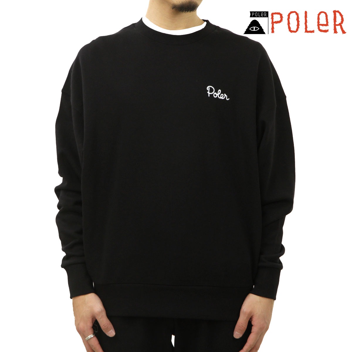 ポーラー メンズ スウェット 正規販売店 POLER ロゴ クルーネック トレーナー POLER EMB CREW FLEECE 233MCV0044-BLK BLACK | POLER ...