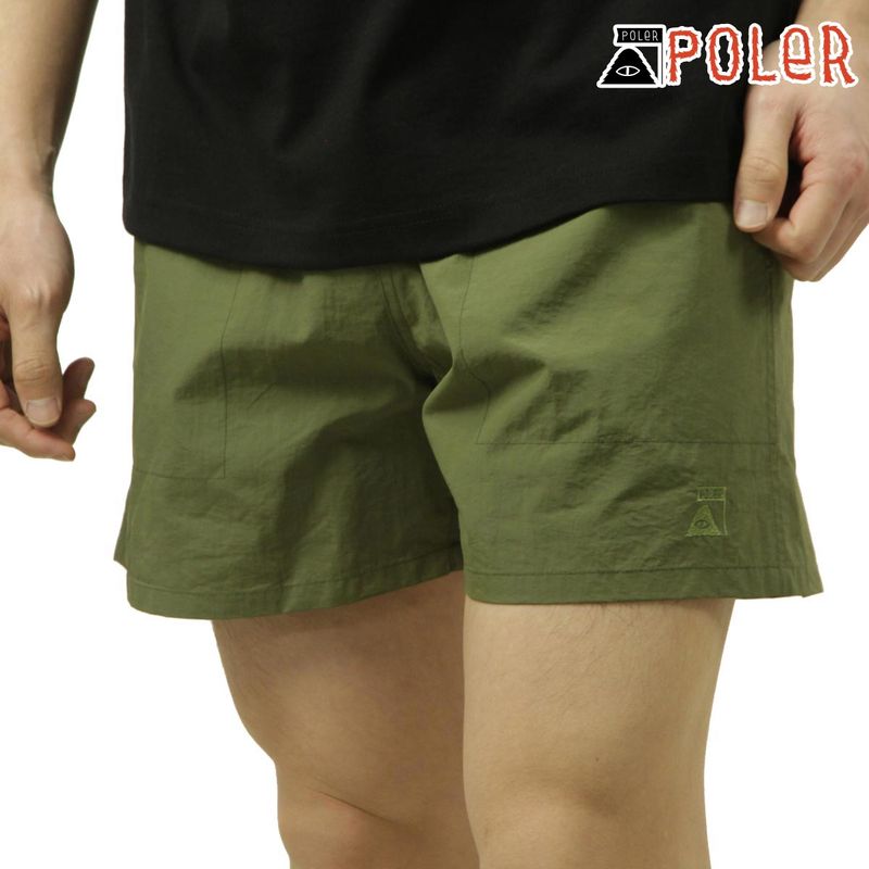 ポーラー メンズ ショートパンツ 正規販売店 POLER ナイロン ハーフパンツ NYLON WIDE STUFF SHORT PANTS DC 251MCV0019-OLV OLIVE ...