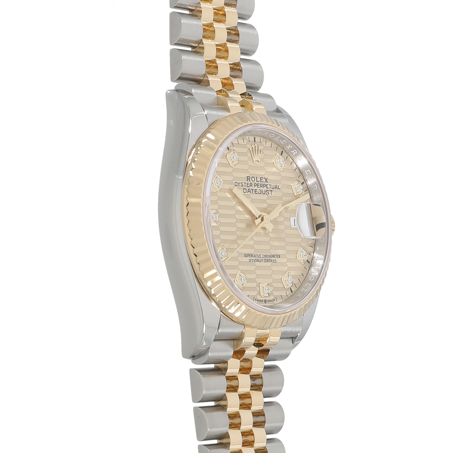 R9313 | [中古]ロレックス デイトジャスト36 126233G ランダム ゴールデン フルーテッド モチーフ×10Pダイヤ メンズ ...