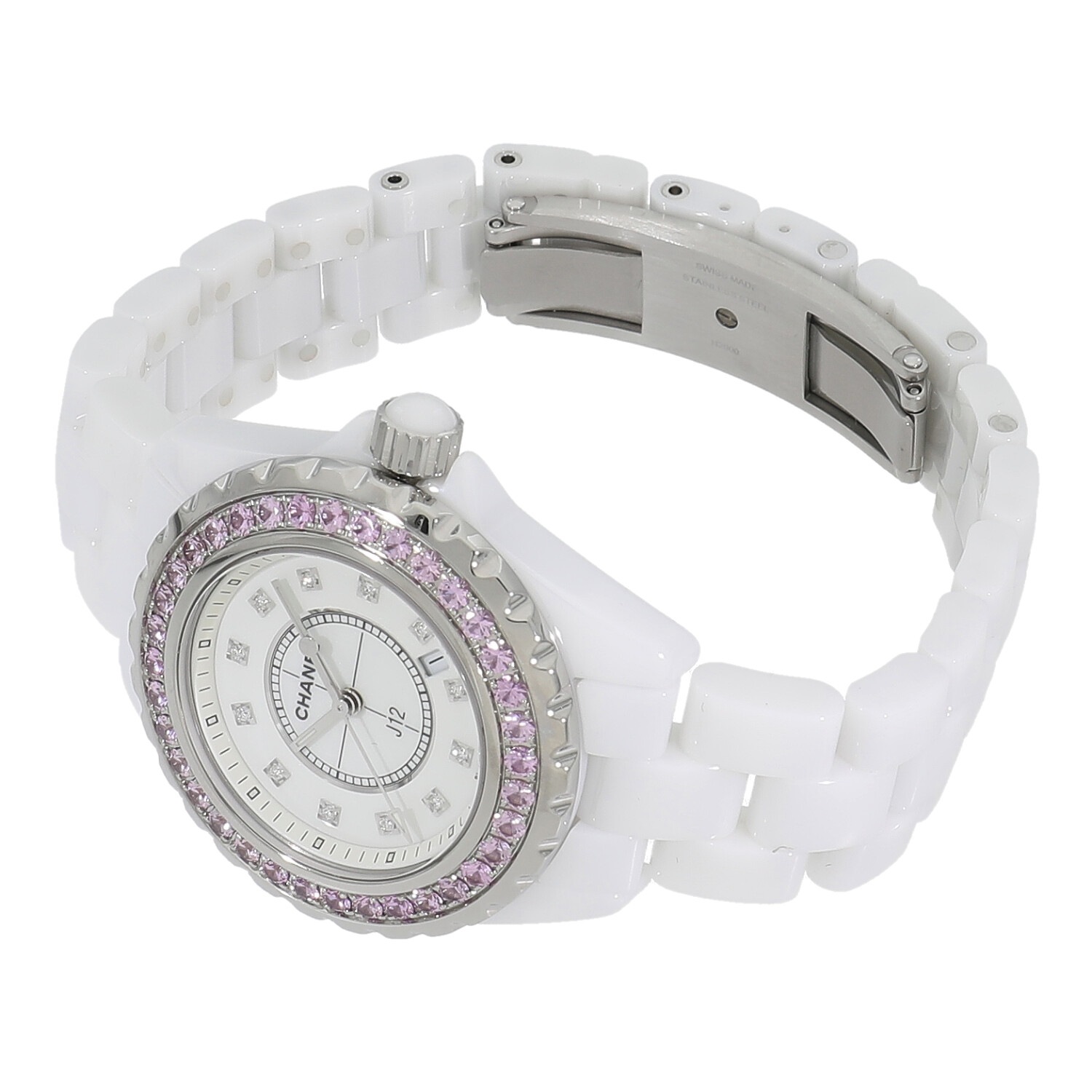 C9229 | [中古]シャネル J12 ホワイトセラミック 33MM ピンクサファイアベゼル H2010 ホワイト×12Pダイヤモンド ...