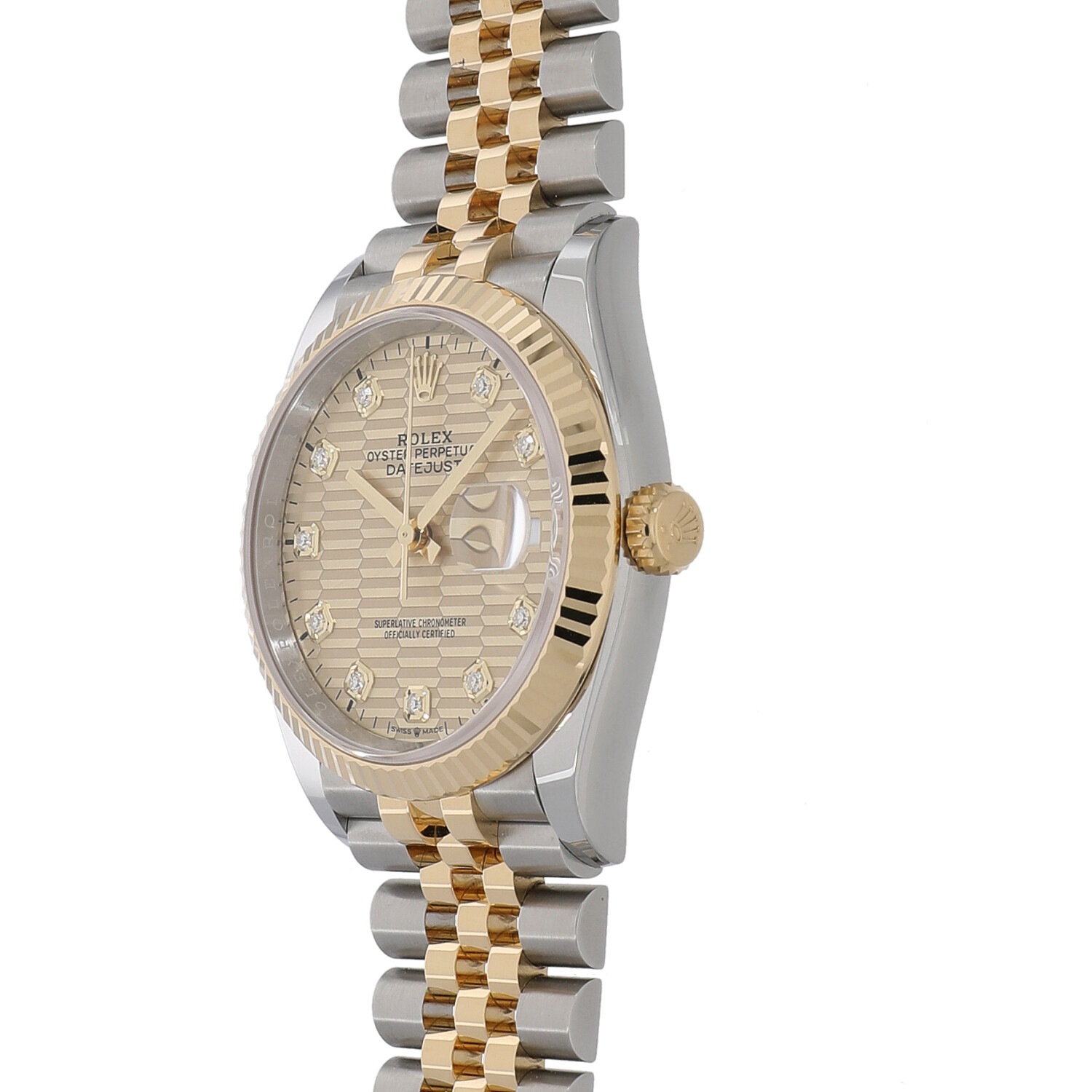 R8259 | [新品]ロレックス デイトジャスト36 126233G ゴールデン フルーテッドモチーフ×10Pダイヤ メンズ | 中野の ...