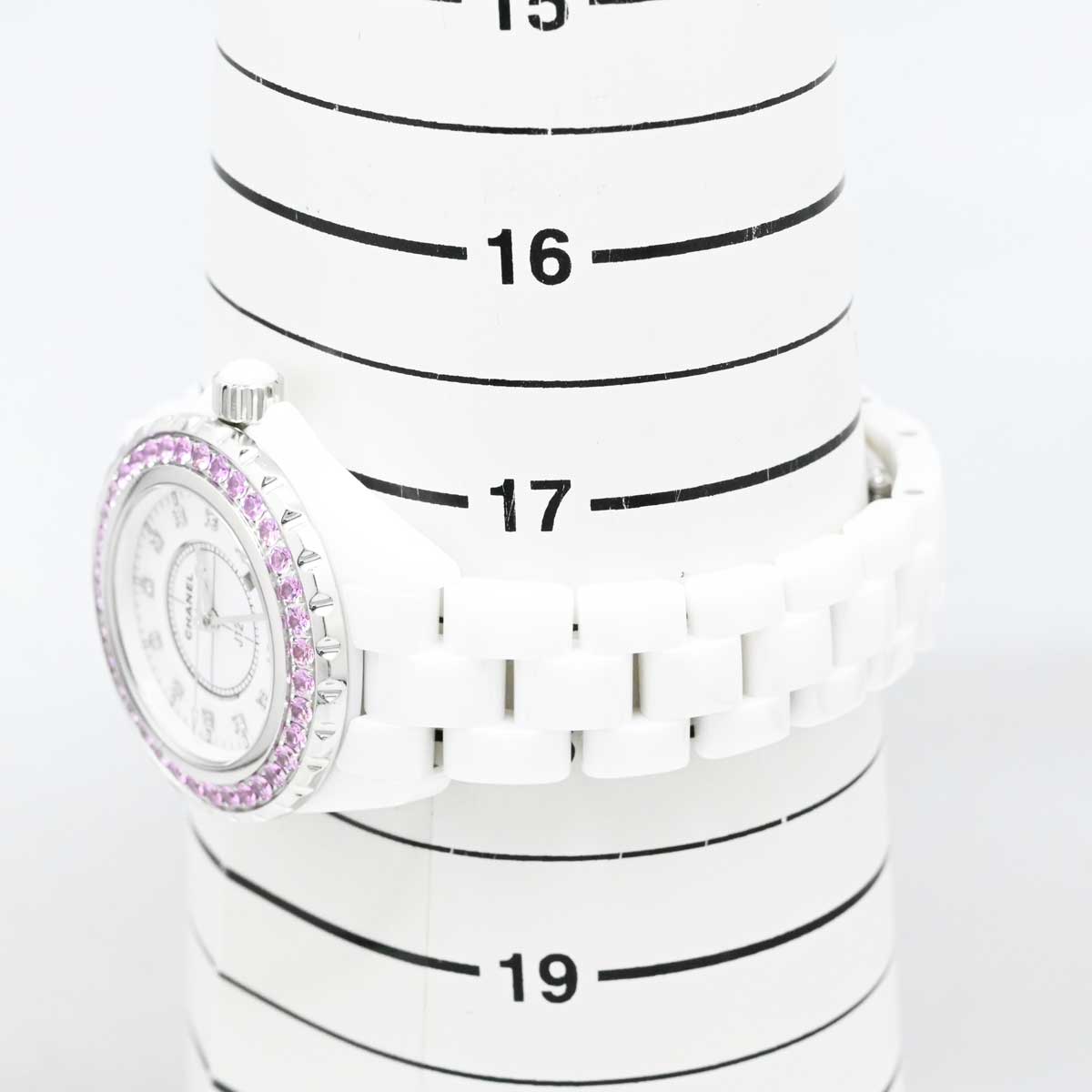 シャネル CHANEL J12 H2010 ホワイトセラミック ピンクサファイア ダイヤベゼル クォーツ レディース H2010 3452 ...