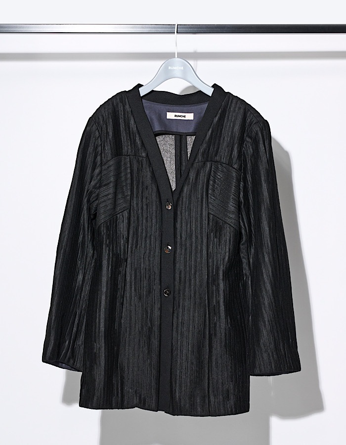 Pleated Knit Bonding Jacket / black | OUTERS,JACKET | RUMCHE OFFICIAL ...