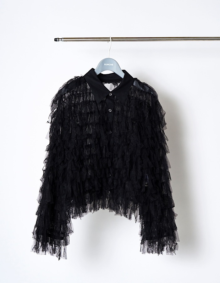 Cut Frill Tulle Shirt / black | TOPS,SHIRT | RUMCHE OFFICIAL ONLINE STORE