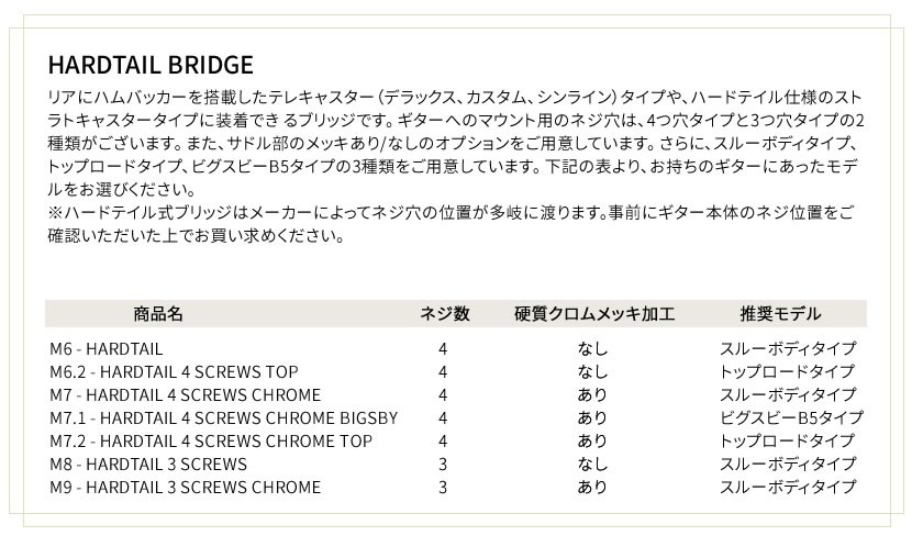 Mastery Bridge マスタリーブリッジ HARDTAIL Bridge ハードテイル・ブリッジ M6 (テレキャスター/ストラト ...