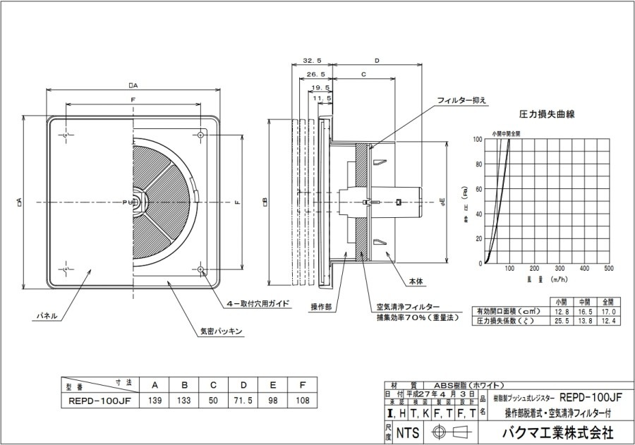 バクマ工業 BEAR 自然吸気用 プッシュ式レジスター 空気清浄フィルター付き REPD-100JF-G グレー | すべての商品 | セイコーテクノ.shop