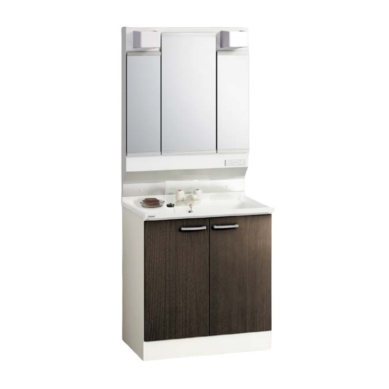 クリナップ 【BGAL75TNTWWE4ZG+M-L753GAEH】 BGAシリーズ洗面化粧台+ミラーキャビネット(3面鏡)セット 間口75cm 開きタイプ ツインハンドル水栓 ダークウッド ...