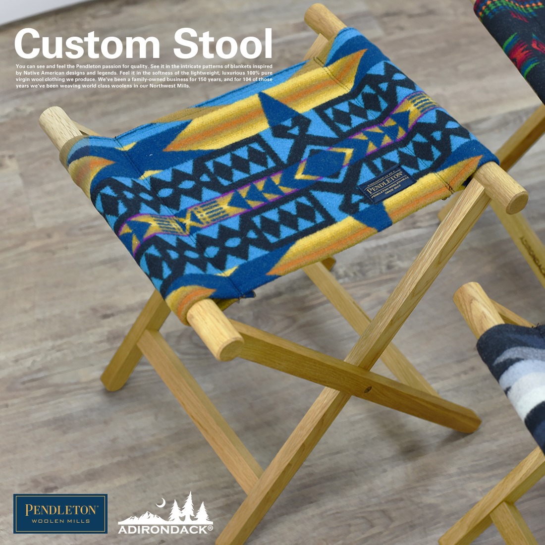 【PENDLETON/ペンドルトン】ADIRONDACK アディロンダック カスタム スツール 折りたたみ 持ち運び コンパクト アウトドア ユニセックス ピクニック 国産ナラ無垢材【コンビニ ...
