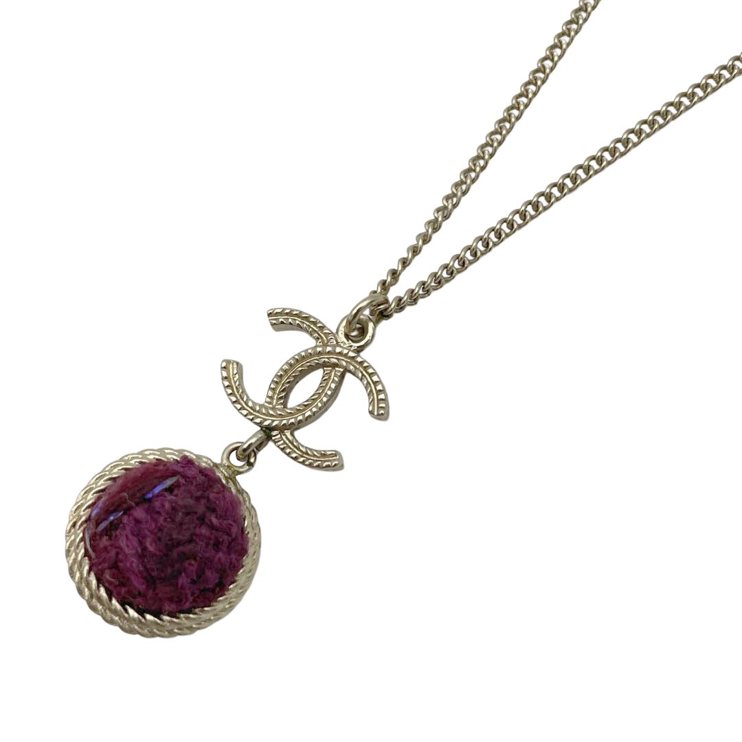 CHANEL シャネル ネックレス ツイードボール ココマーク シャンパンゴールド ワインレッド ピンク B13A | アクセサリー ...