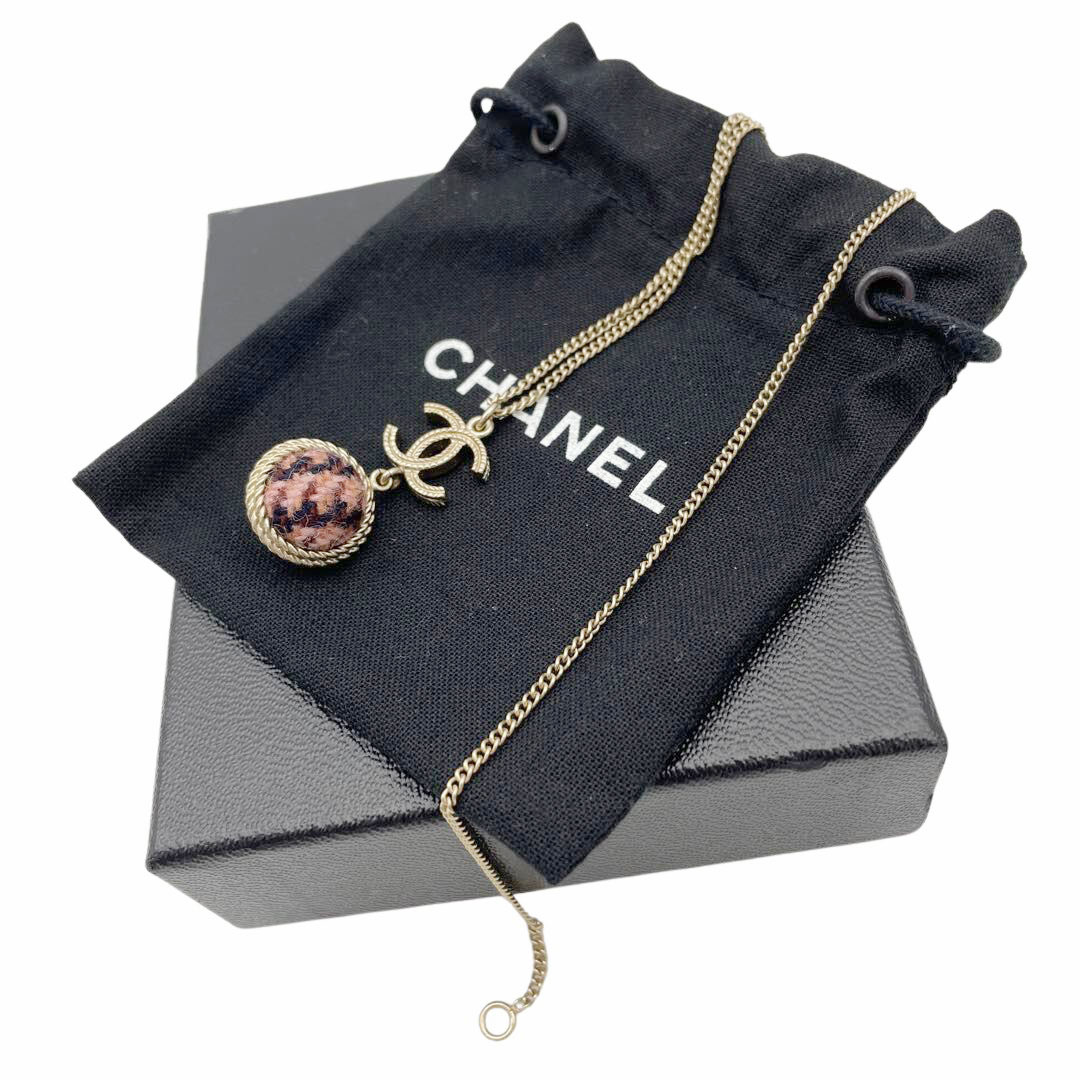 CHANEL シャネル ネックレス ツイードボール ココマーク シャンパンゴールド ワインレッド ピンク B13A | アクセサリー ...