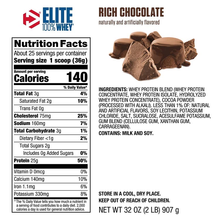 ダイマタイズ エリート 100% ホエイプロテイン リッチチョコレート 25回分 907g (2LB) Dymatize Elite 100% Whey Protein Rich ...
