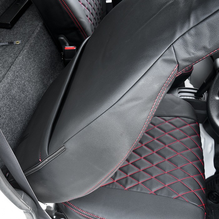 サンバートラック グランドキャブ S500J S510J 前期 シートカバー ダイヤカット ステッチレッド PVCブラックレザー キルティング ...