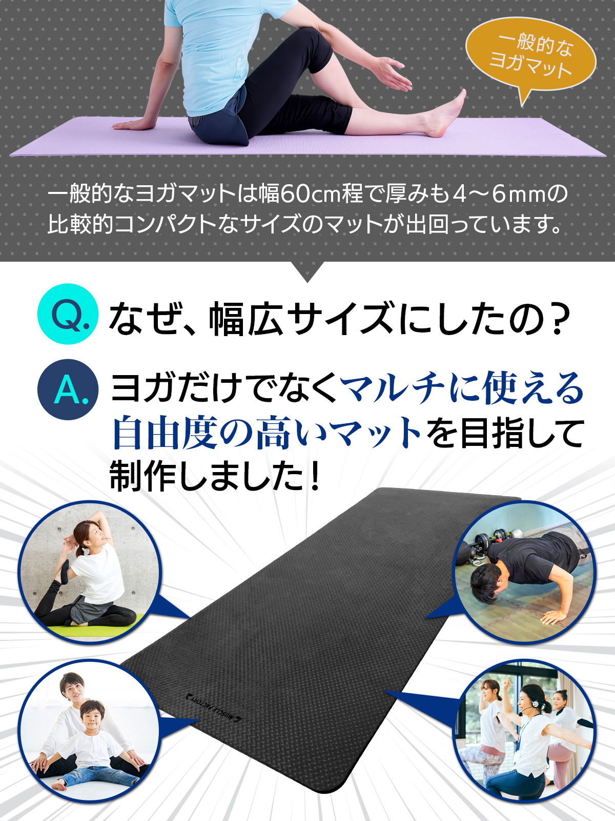 ヨガマット 幅広 幅80cm 極厚 10mm 痛くない TPE 収納紐付き 大判 初心者 上級者 ストレッチマット ヨガ ピラティス ...