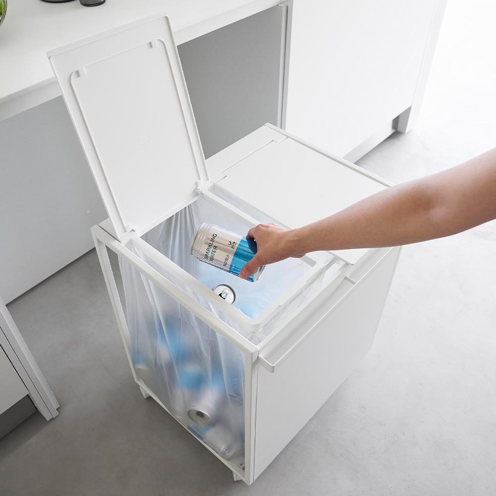 蓋付き目隠し分別ダストワゴン タワー 45L 2分別 山崎実業 tower ホワイト ブラック 1820 1821 ダストボックス ゴミ箱 45リットル フタ付き yamazaki | 山崎 ...