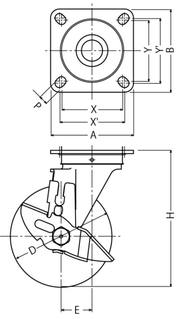 ハンマーキャスター ハンマーキャスター 413S-UB100 ナイロンホイール熱可塑性ウレタン巻車輪・ラジアルボールベアリング入 旋回式 ストッパー付 [2個入] | タニックスショップ-台車館