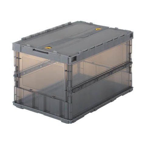 【コンテナ館】トラスコ中山(TRUSCO) 薄型折りたたみコンテナ スケルコン TSK-C50B(スライドロックフタ付) 透明ブラック