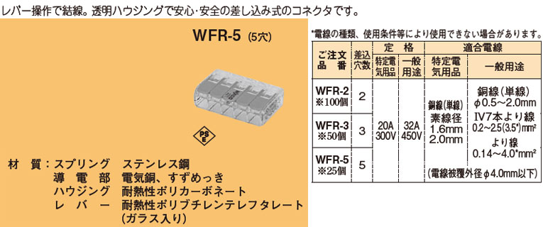 WFR-5 ネグロス コネクタ ワンタッチコネクタ WAGO(ワゴ)(レバータイプ、5穴、25個入) 即配・速配ならプロ向け電材・照明器具オンラインショップのタロトデンキにお任せください。