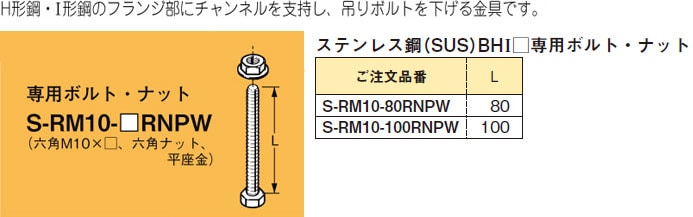 S-RM10-100RNPW ネグロス 吊り金具 専用ボルト・ナット(BHI 専用、H形鋼・I形鋼用) 即配・速配ならプロ向け電材・照明器具 ...