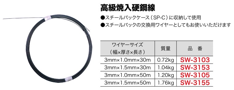 SW-3103 ジェフコム スチールワイヤー(3.0mm×1.0mm×30m) 即配・速配ならプロ向け電材・照明器具オンラインショップのタロトデンキにお任せください。