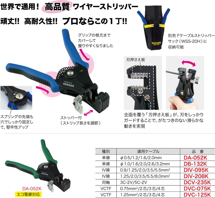 DA-052K ジェフコム ワイヤーストリッパー(単線φ0.5～2.0mm用) 即配・速配ならプロ向け電材・照明器具オンラインショップのタロトデンキにお任せください。