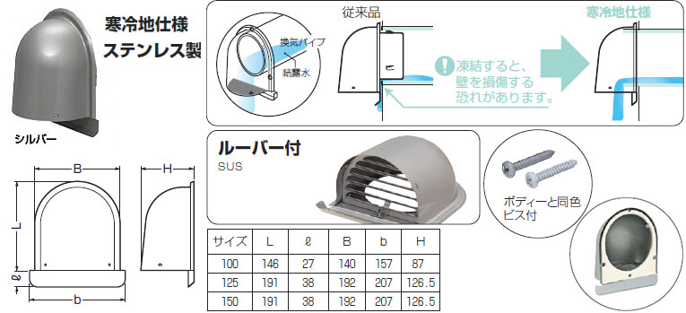 PYK-S100KL 未来工業 パイプフード(鐘型・ルーバー仕様)寒冷地仕様 シルバー 即配・速配ならプロ向け電材・照明器具オンラインショップのタロトデンキにお任せください。