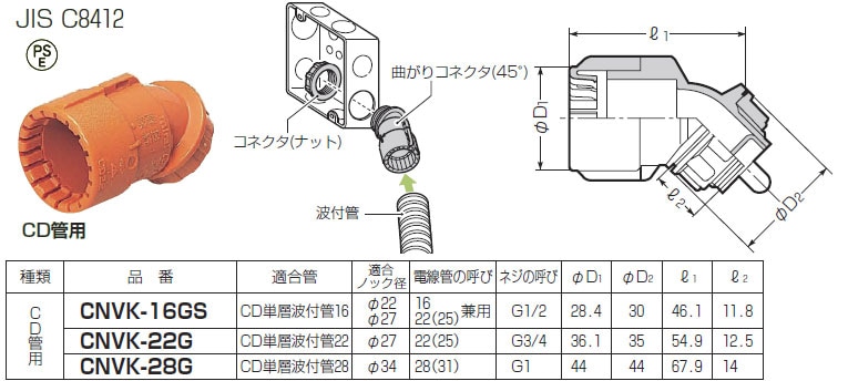 CNVK-22G 未来工業 曲がりコネクタ(45°)CD管用(10個入) 即配・速配ならプロ向け電材・照明器具オンラインショップのタロトデンキ ...