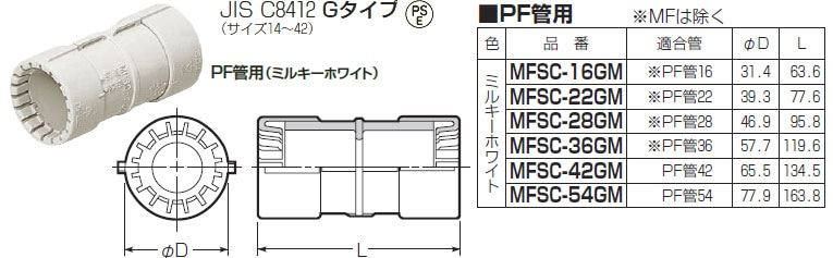 MFSC-22GM 未来工業 カップリング（PF管用）Gタイプ（10個入）ミルキーホワイト色 即配・速配ならプロ向け電材・照明器具オンラインショップのタロトデンキにお任せください。