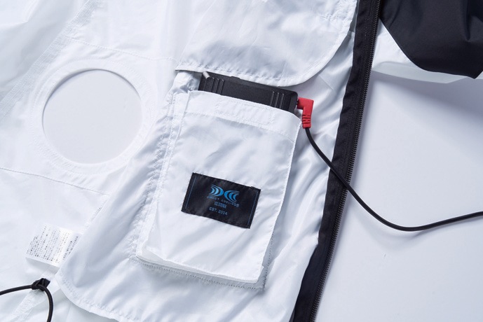 空調服 長袖ブルゾン(フード付)(ウェアのみ) ベージュ×ネイビー LL