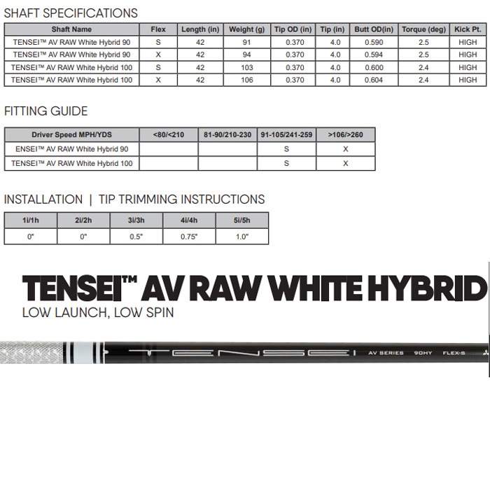 テーラーメイド レスキュー用対応スリーブ付シャフト 三菱ケミカル TENSEI AV RAW White Hybrid ハイブリッド US | ユーティリティシャフト,三菱レイヨン ...