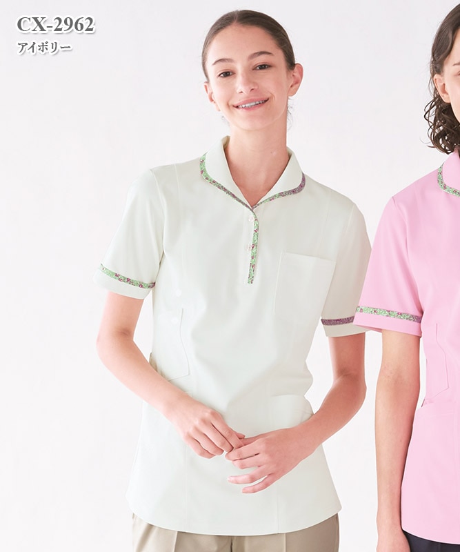 リバティフラワープリントニットシャツ(女性用)[ナガイレーベン製品