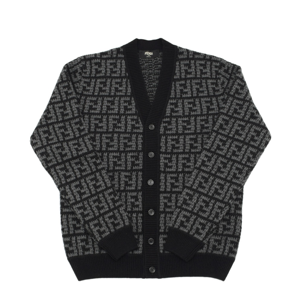 フェンディ カシミヤ カーディガン FZC433-APPA-F05HY ブラック/グレー メンズ FENDI CARDIGAN FF ...