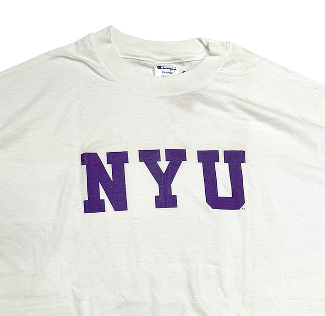 【DEADSTOCK】90’s CHAMPION チャンピオン NYU プリント Tシャツ WHITE size:X-LARGE アメリカ製 ...
