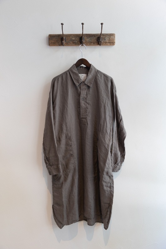HTS (HARROW TOWN STORES) | LINEN PLAIN WORK BUTTON P/O LONG SHIRT Col ...