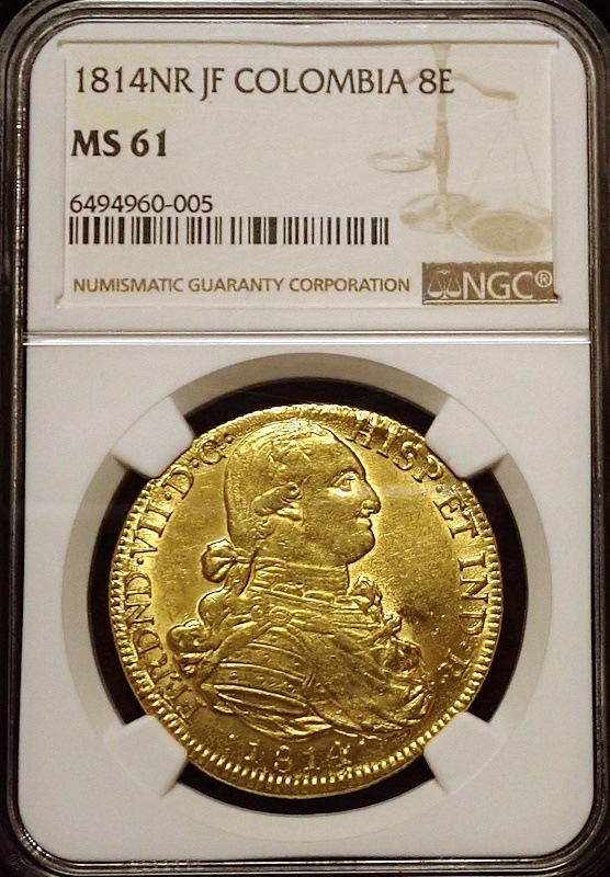 コロンビア1814年発行8エスクード、NGC-MS61高鑑定 | アンティーク・コイン | オンラインショップ「ときいろ」