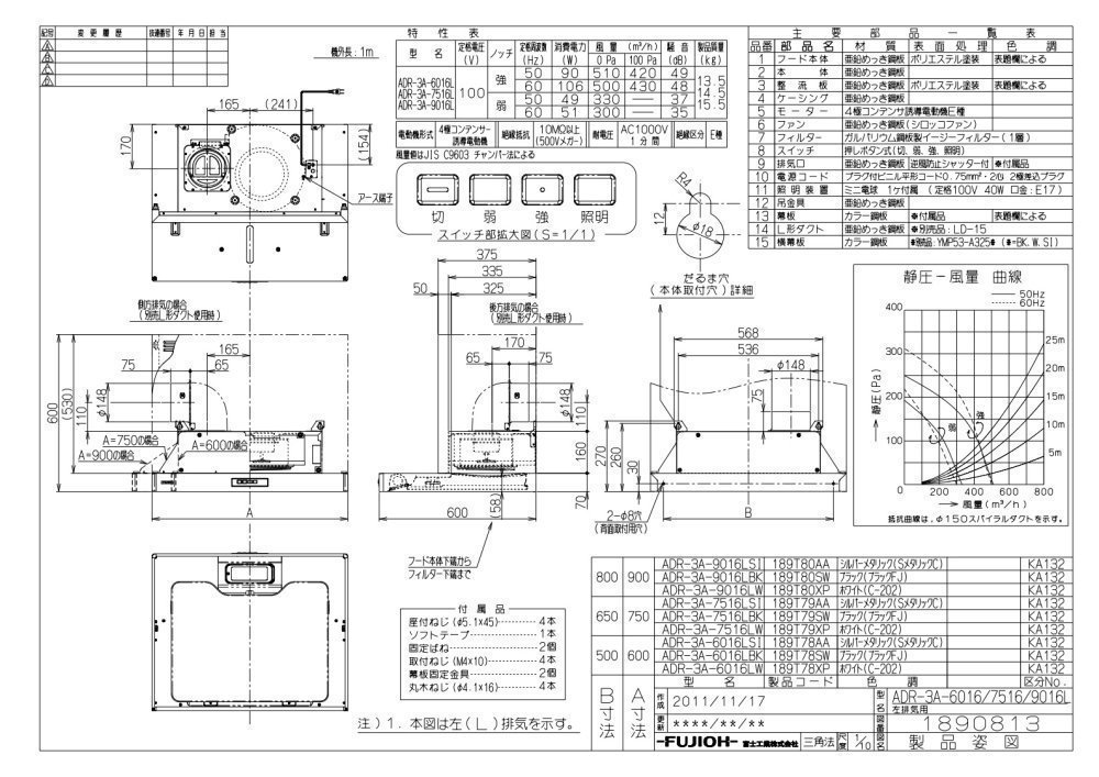 レンジフード 富士工業製（富士工業）ADR-3A-6017R/LW ホワイト 間口60cm 高さ70cm スタンダード 壁面取付けタイプ ...