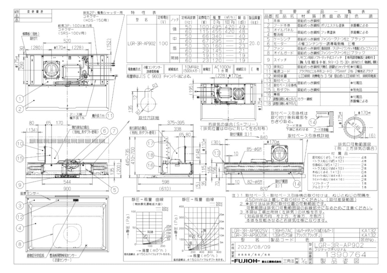 レンジフード 富士工業製（Rinnai）LGR-3R-AP902SV 間口90cm シルバーメタリック LGRシリーズ クリーンフード 上幕板付き | リンナイ,レンジフード | 縁JOY ...