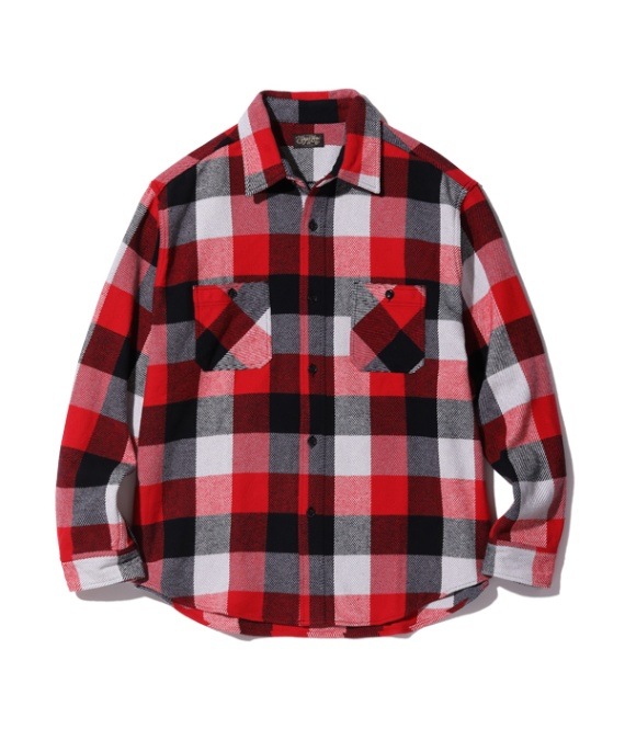 Lot No. SC29177 / 3-COLOR BLOCK CHECK HEAVY FLANNEL WORK SHIRT - SUGAR ...