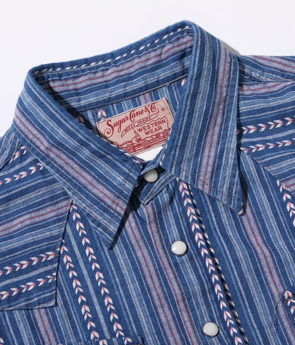 Lot No. SC28998 / NATIVE AMERICAN INDIGO STRIPE WESTERN SHIRT - SUGAR ...