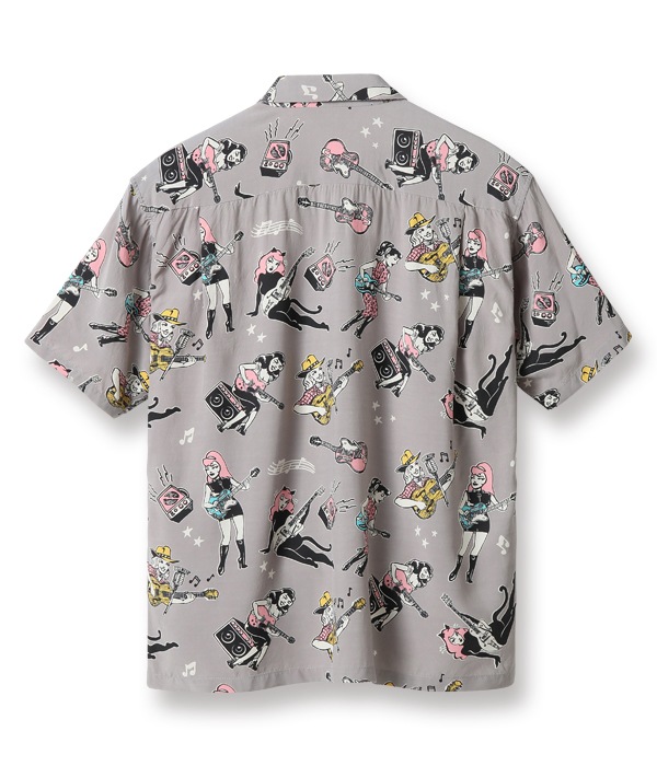 Lot No. SH38375 / HIGH DENSITY RAYON OPEN SHIRT “GIRLS ’N’ GUITARS” by ...