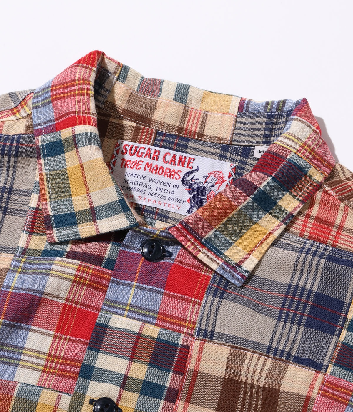 Lot No. SC39300 / MADRAS CHECK PATCHWORK OPEN SHIRT - SUGAR CANE,SUGAR ...