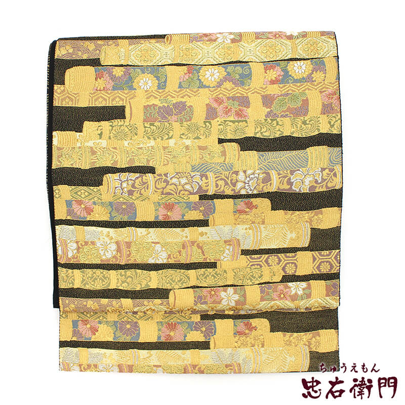 【中古】 袋帯 ふくろ帯 礼装用 リサイクル レディース 正絹 ブラック ゴールド 笛 長さ438cm 幅31cm 仕立て上がり帯 フォーマル リサイクル帯 送料無料 あす楽対応 - 帯,袋帯 ...