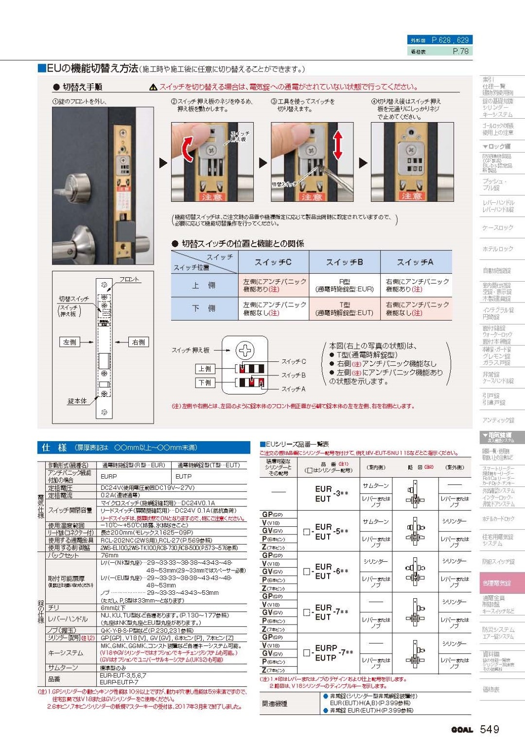 GOAL GP-EUT-5NU11S NK丸座 扉厚43mm～52mm ゴール 機能切替型電気錠 EUT/EUTP/EUR/EURP | ゴール,電気錠,EU | 電気錠、電気錠システム、防犯 ...