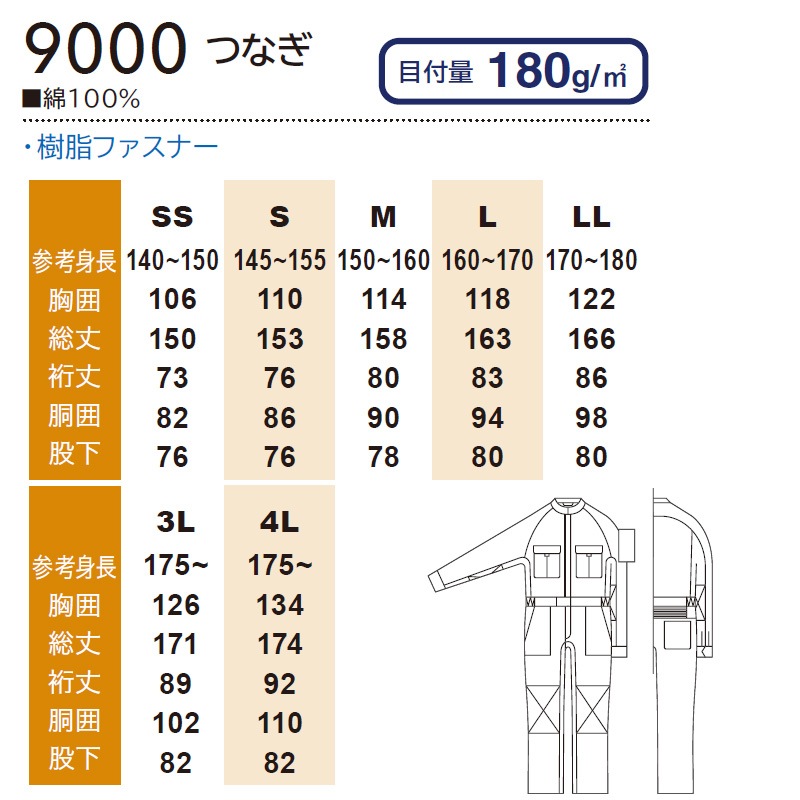 つなぎ 9000 秋冬用 【SS~4L】 [男女兼用] [SOWA 桑和 ソーワ] | すべての商品 | バートル作業服通販いしまる
