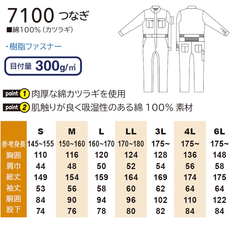つなぎ 7100 秋冬用 【S~4L】 [男女兼用] [SOWA 桑和 ソーワ] | すべての商品 | バートル作業服通販いしまる