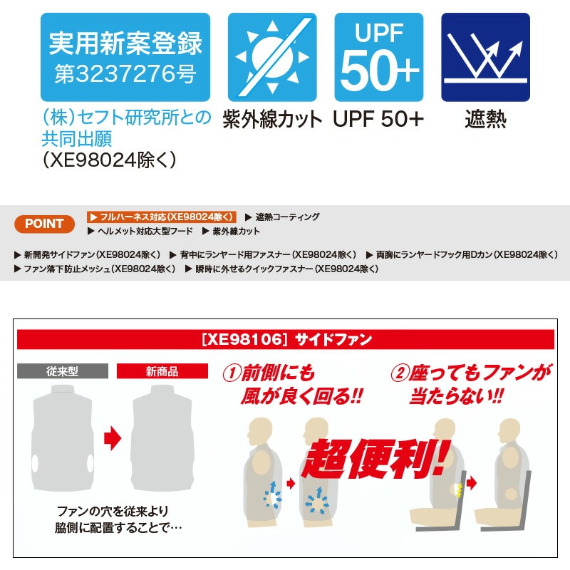 空調服® 25V 2025新セット 】 遮熱ハーネスベスト(フード付き) XE98106-SET [XEBEC ジーベック] [フルハーネス対応] [サイドファン] [返品・交換不可 ...